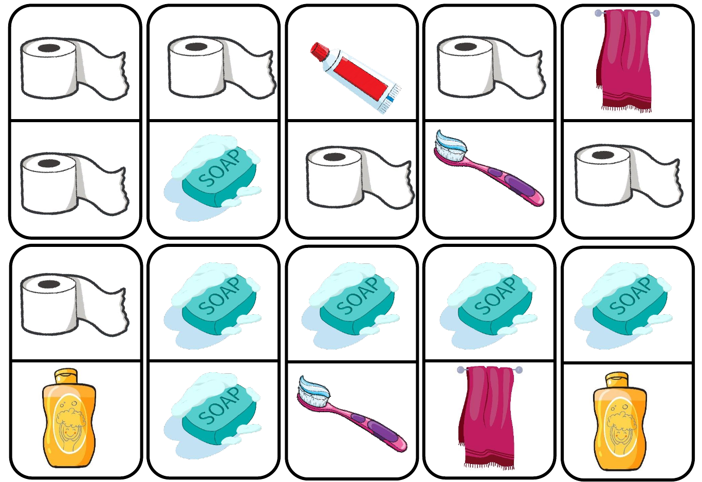 Dominó itens de higiene - 36 peças - Jogo séries iniciais - Pedagogia