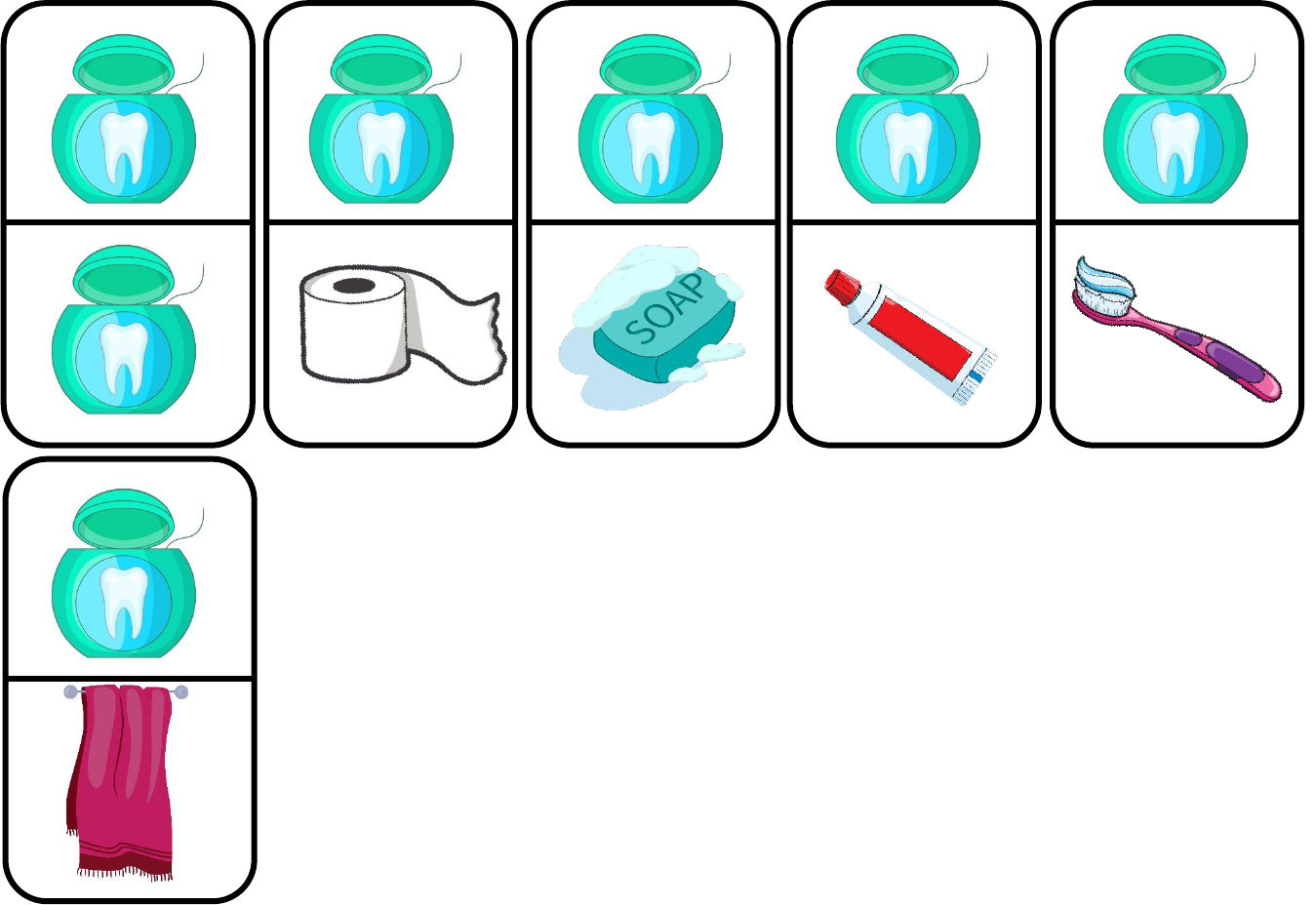 Dominó itens de higiene - 36 peças - Jogo séries iniciais - Pedagogia