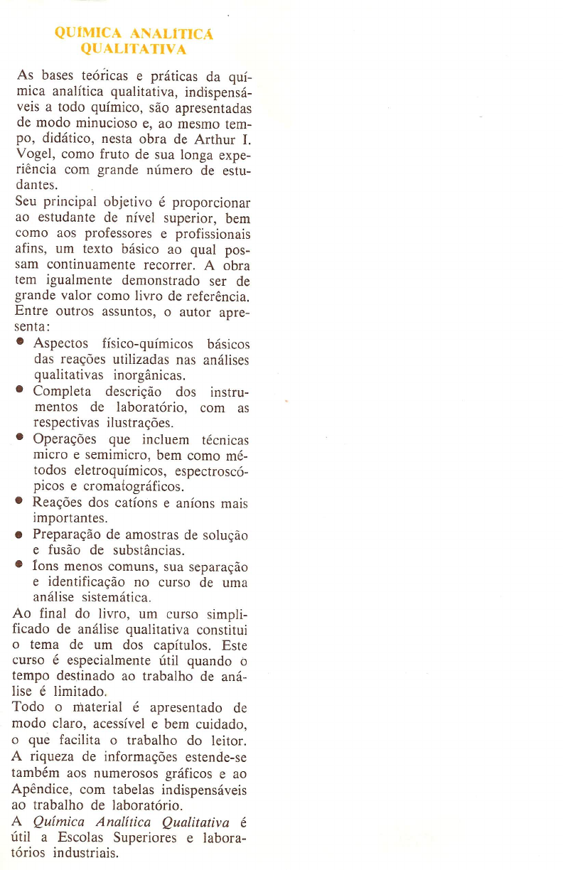 Quimica Analitica Qualitativa Vogel em Português (1) - Química ... Quimica Analitica Qualitativa Vogel em Português (1) - Química ...