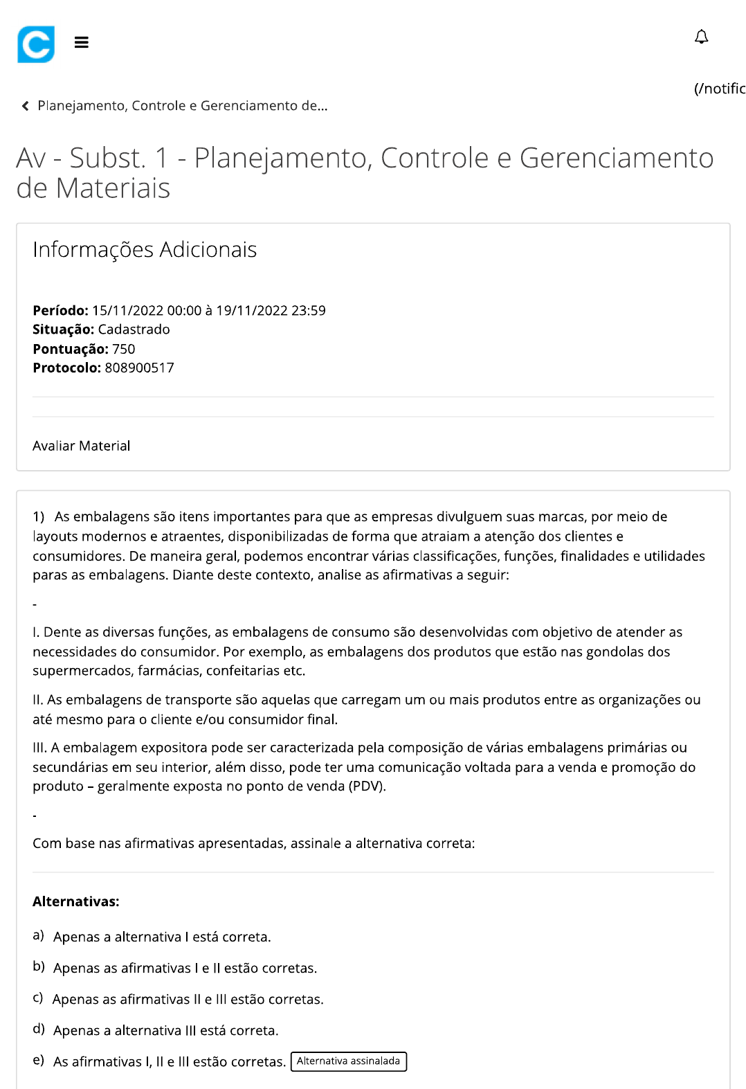 Av - Subst 1 - Planejamento, Controle e Gerenciamento de Materiais ...
