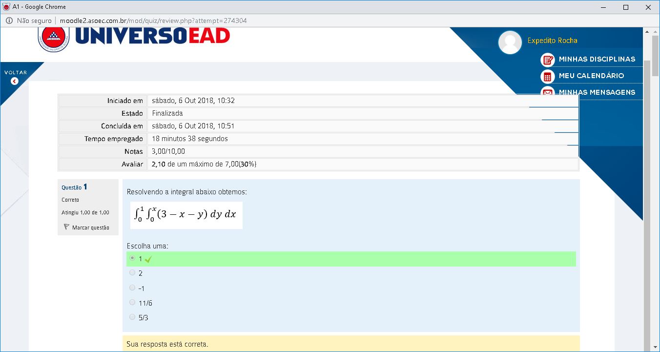A1 Prova Cálculo diferencial e integral III - Universo Ead - Cálculo III