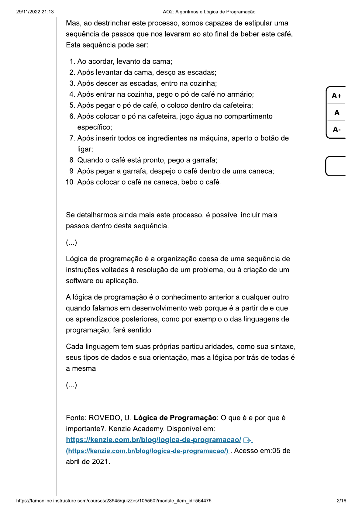 Algoritmos e Lógica de Programação - Prova - AO2 - Lógica de ... Algoritmos e Lógica de Programação - Prova - AO2 - Lógica de ...