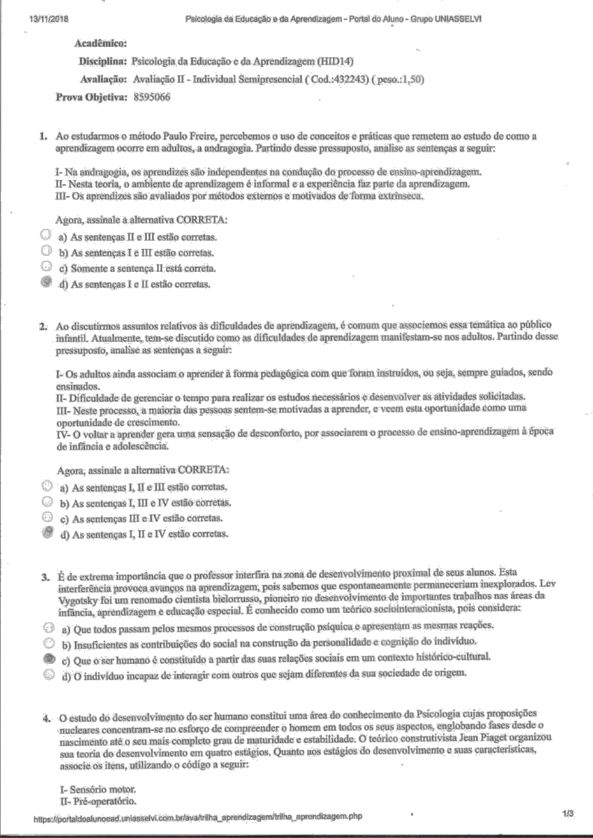 avaliação psicologia da educação e da aprendizagem - Psicologia da ... avaliação psicologia da educação e da aprendizagem - Psicologia da ...
