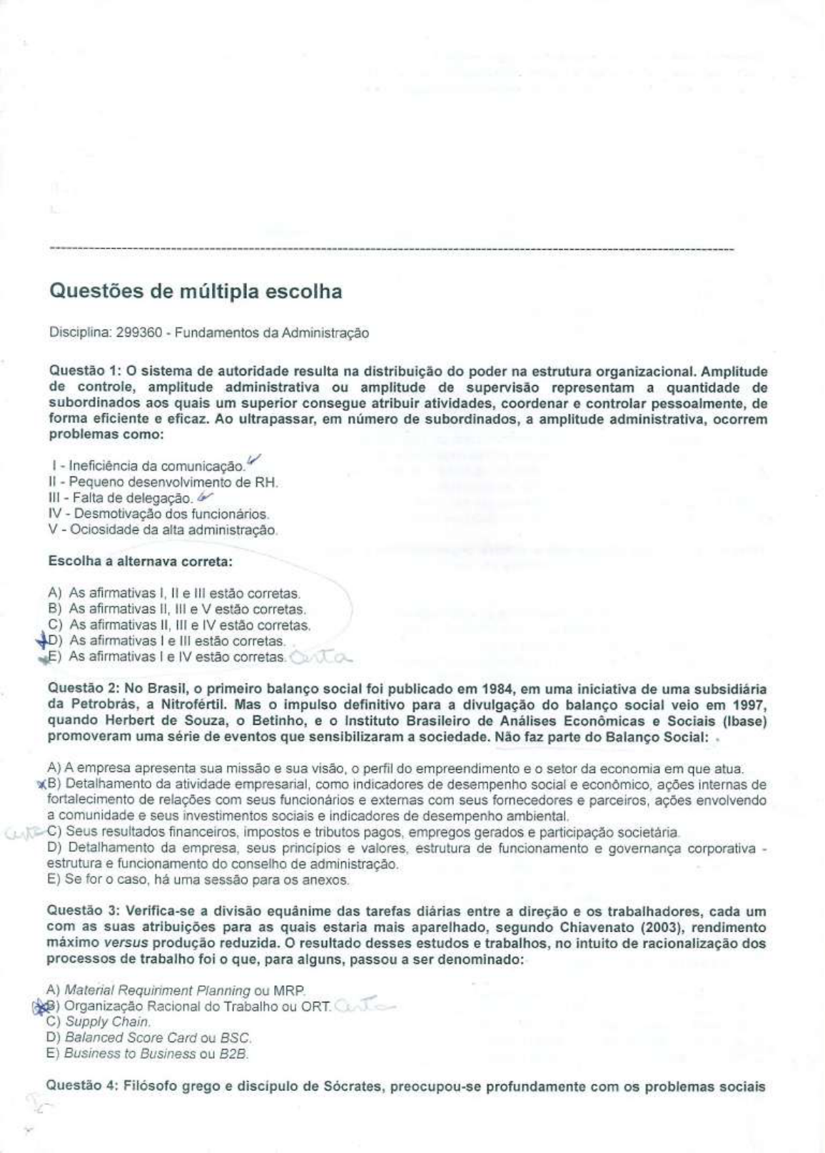 Prova de Fundamentos da Administração - 2018 - corrigida - Introdução à ... Prova de Fundamentos da Administração - 2018 - corrigida - Introdução à ...