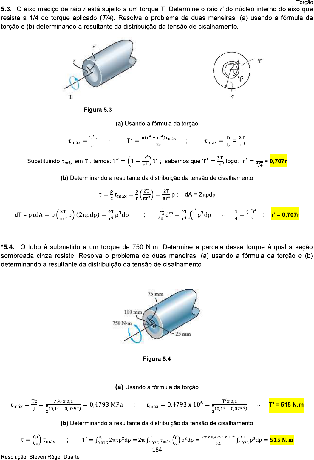 Resolução Resistência dos Materiais cap 5 - Resistência dos Materiais I Resolução Resistência dos Materiais cap 5 - Resistência dos Materiais I
