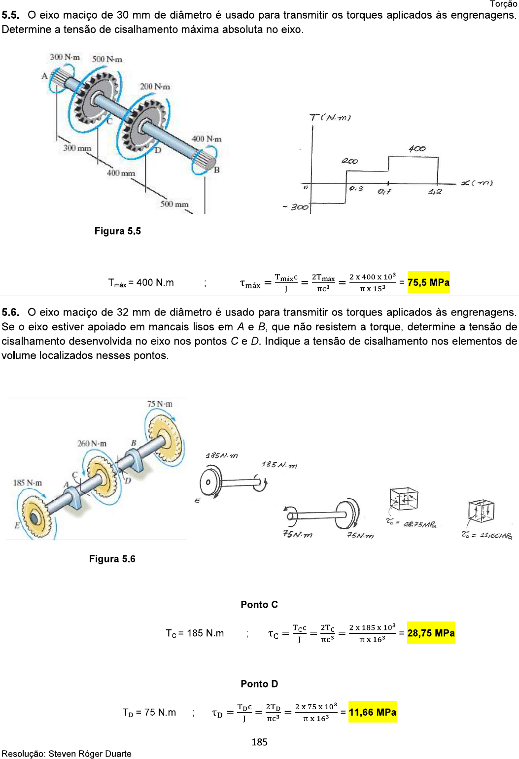 Resolução Resistência dos Materiais cap 5 - Resistência dos Materiais I Resolução Resistência dos Materiais cap 5 - Resistência dos Materiais I