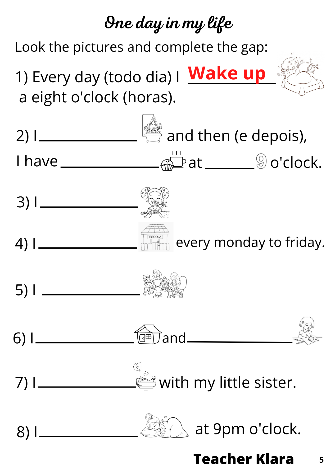 ACTION VERBS - DAILY ROUTINE STORY FOR KIDS - Inglês