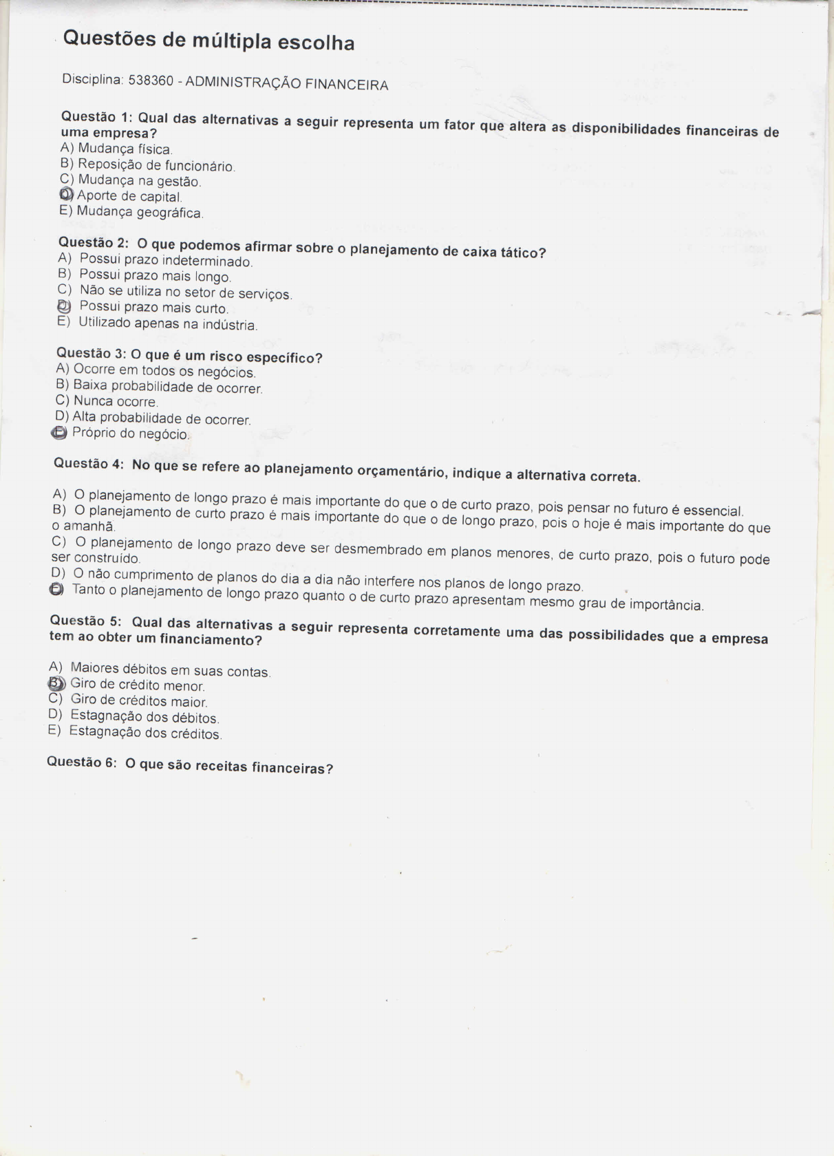 UNIP EAD: PROVA ADMINISTRAÇÃO FINANCEIRA (Posto o gabarito nos ... UNIP EAD: PROVA ADMINISTRAÇÃO FINANCEIRA (Posto o gabarito nos ...