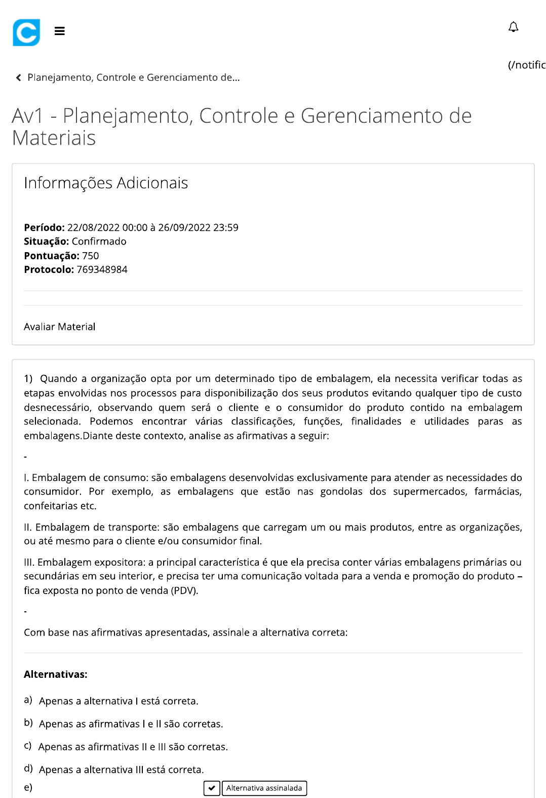 Av1 - Planejamento, Controle e Gerenciamento de Materiais ...