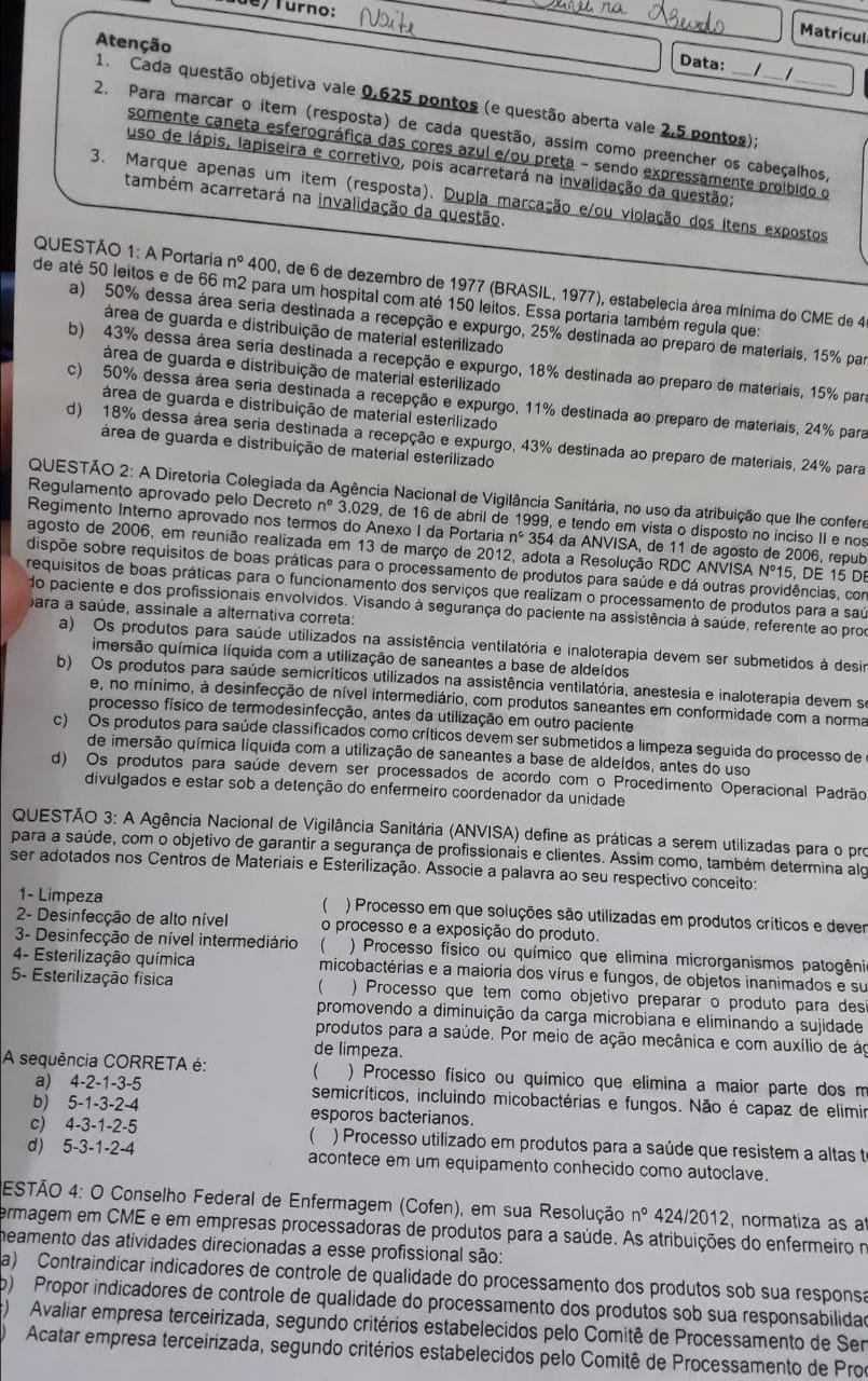 PROVA CME UNIP - Enfermagem