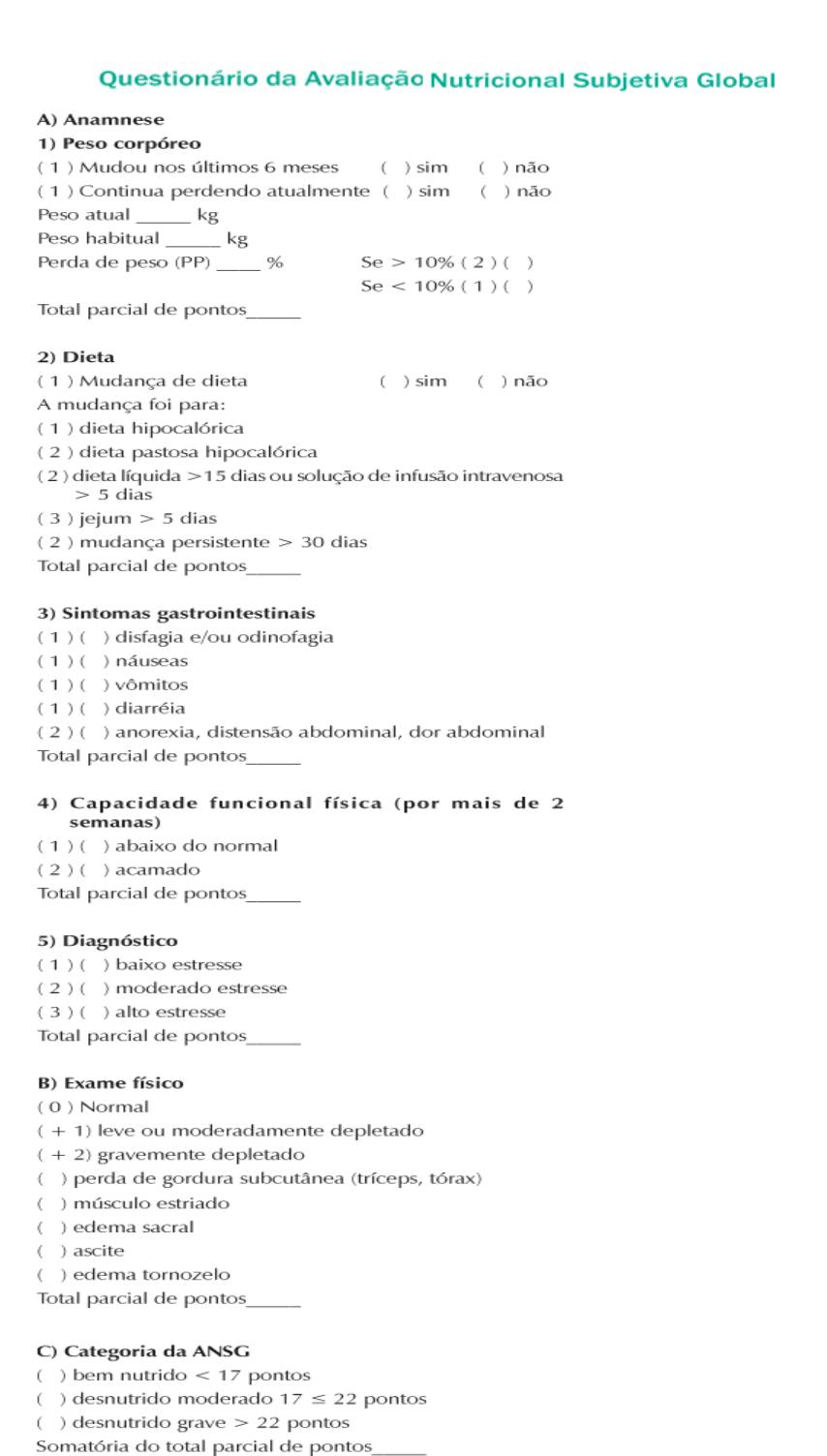 Ficha ASG - Dietoterapia I