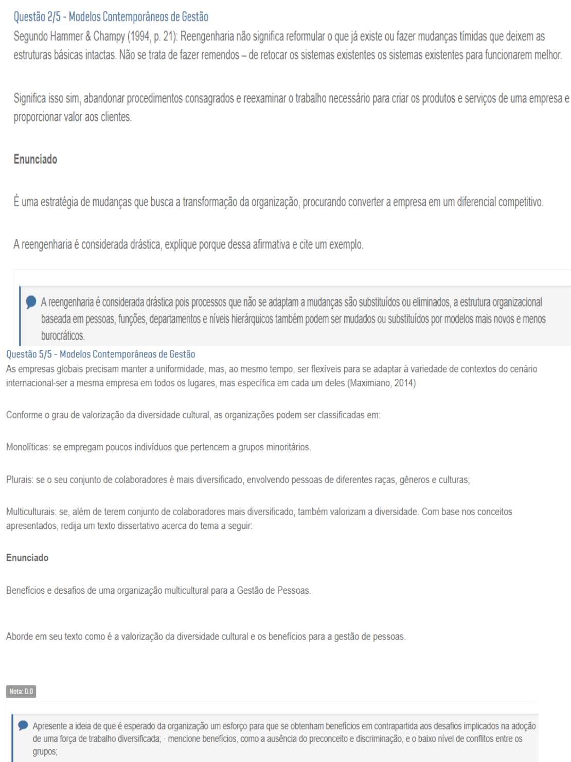 Prova Discursiva Modelos conteporâneos de Gestão - Administração