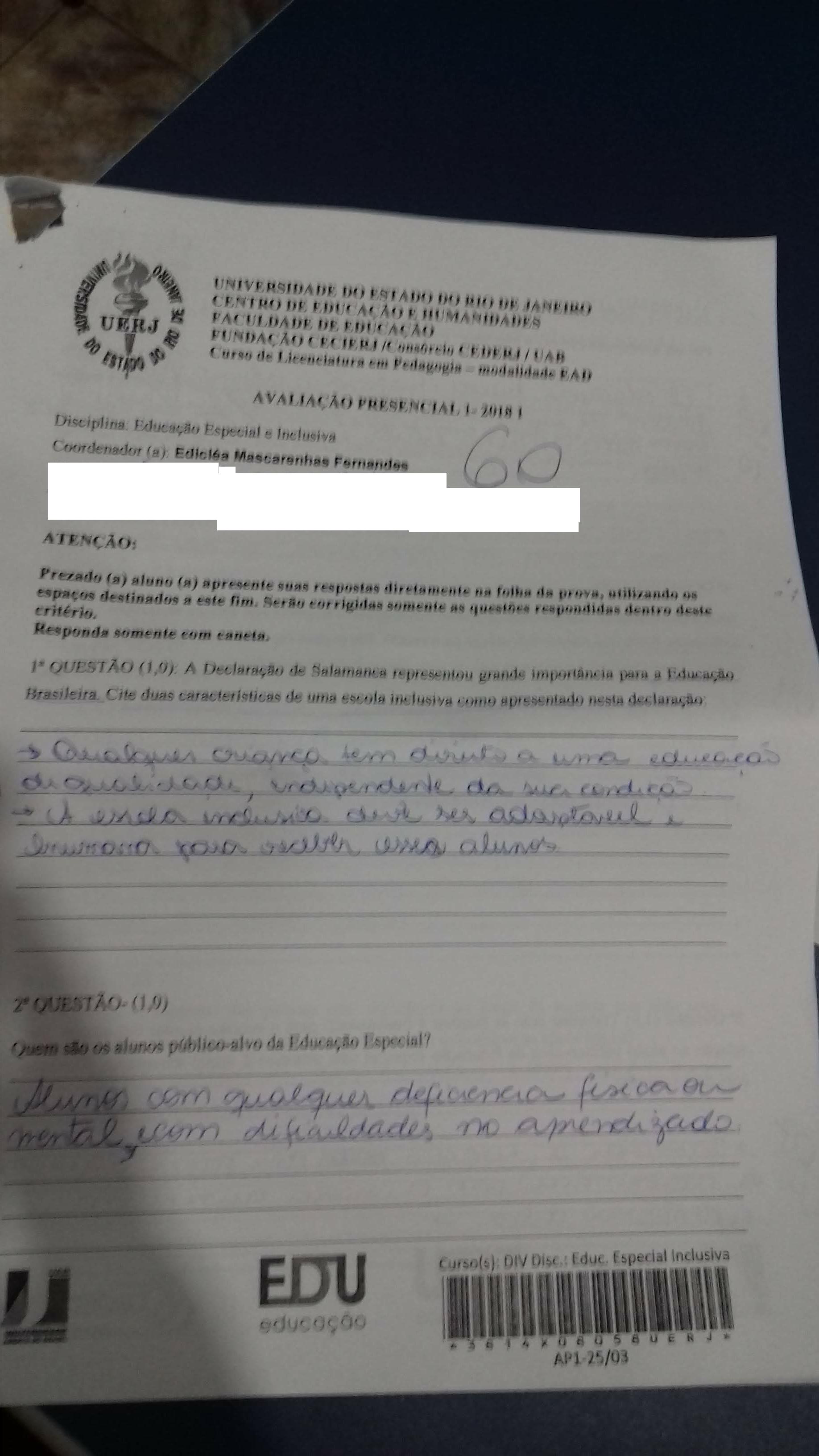 AP1 EDUCAÇÃO ESPECIAL E INCLUSIVA 2018.1 - Educação Especial