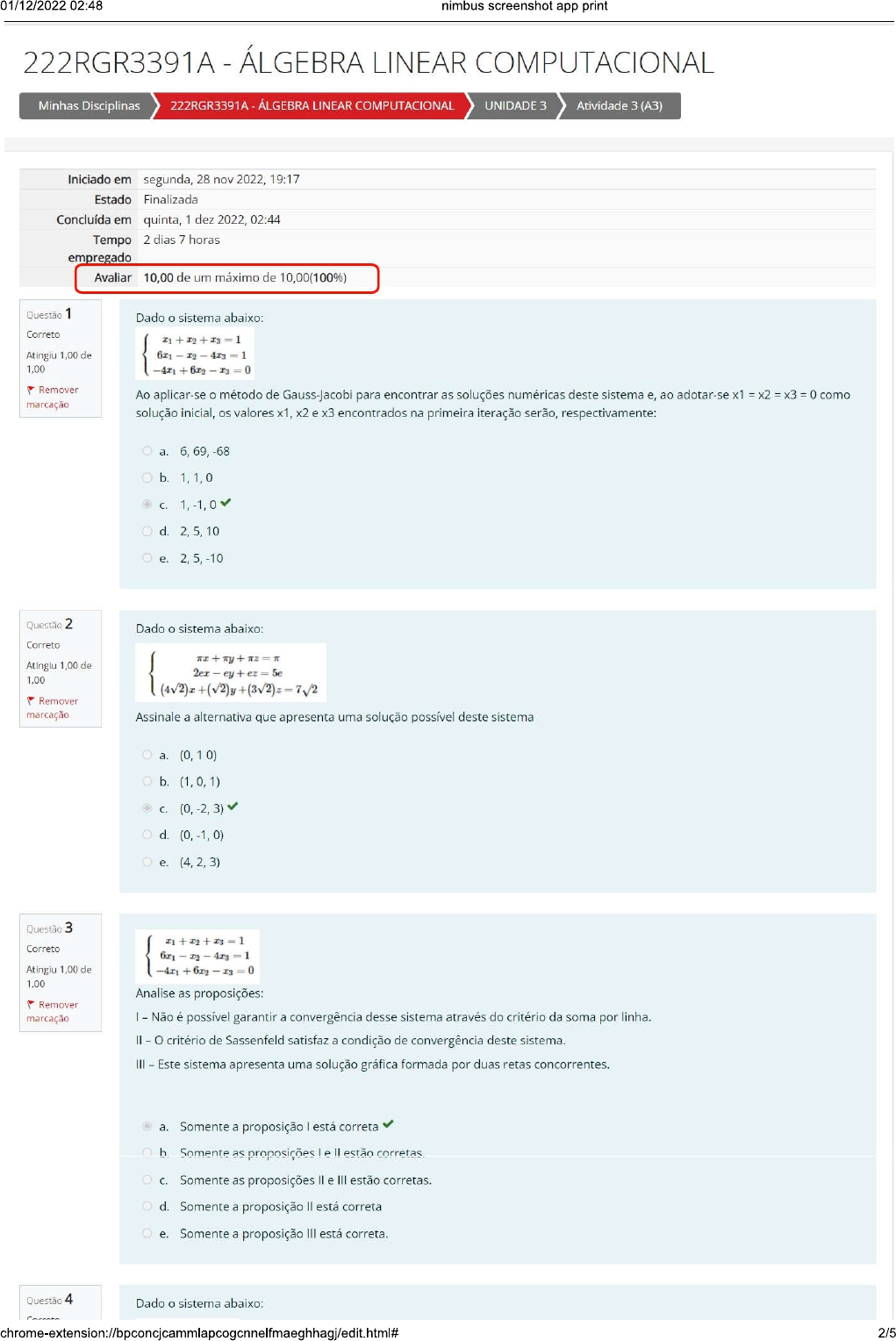 Atividade 3 (A3) - Álgebra Linear Computacional - Álgebra Linear Computacional