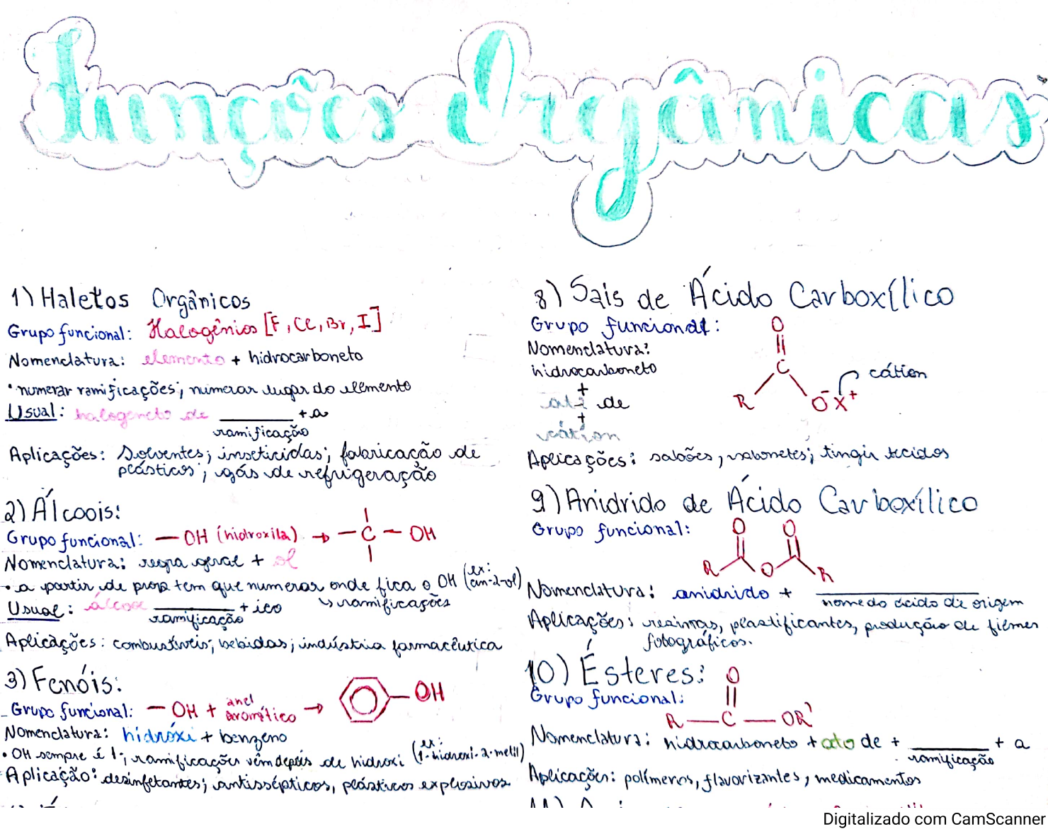 Quadro-Resumo Funções Orgânicas - Química