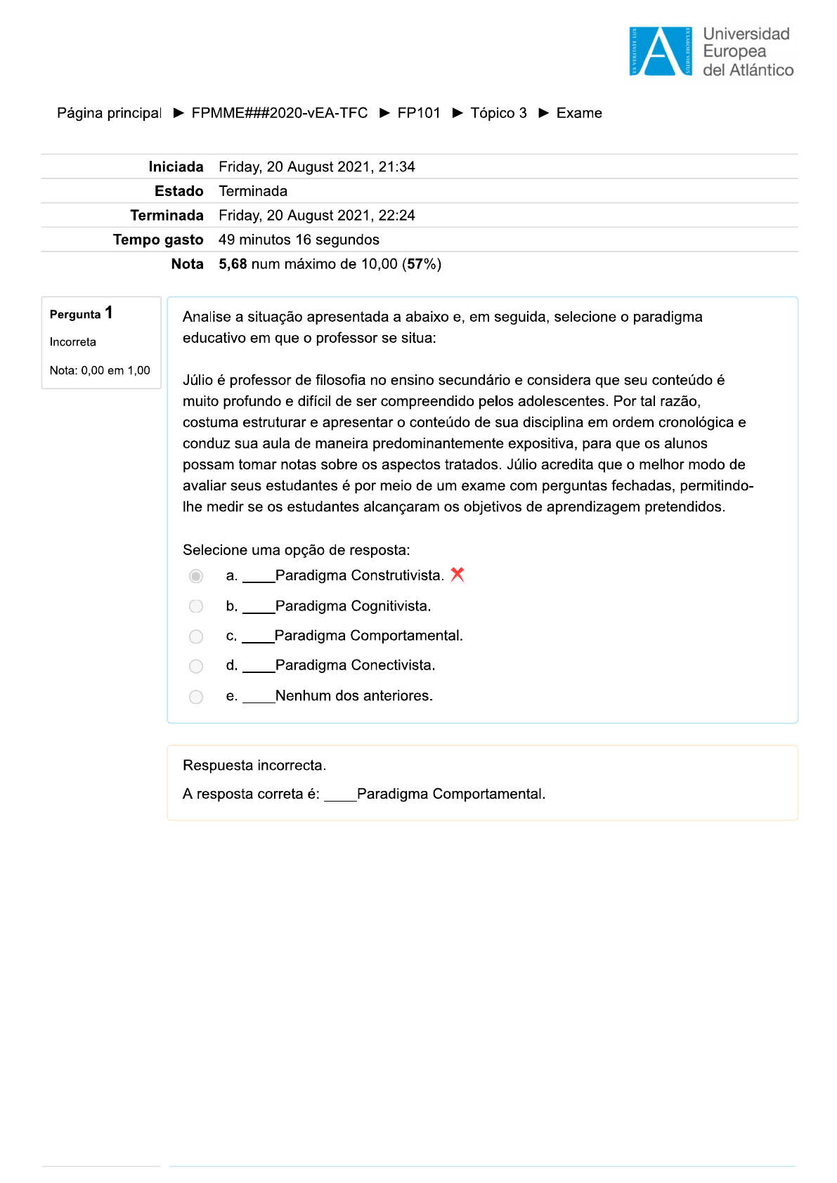 FP101 -Teorias da apren e bases metodol na forma - adr exame 2 - Didática