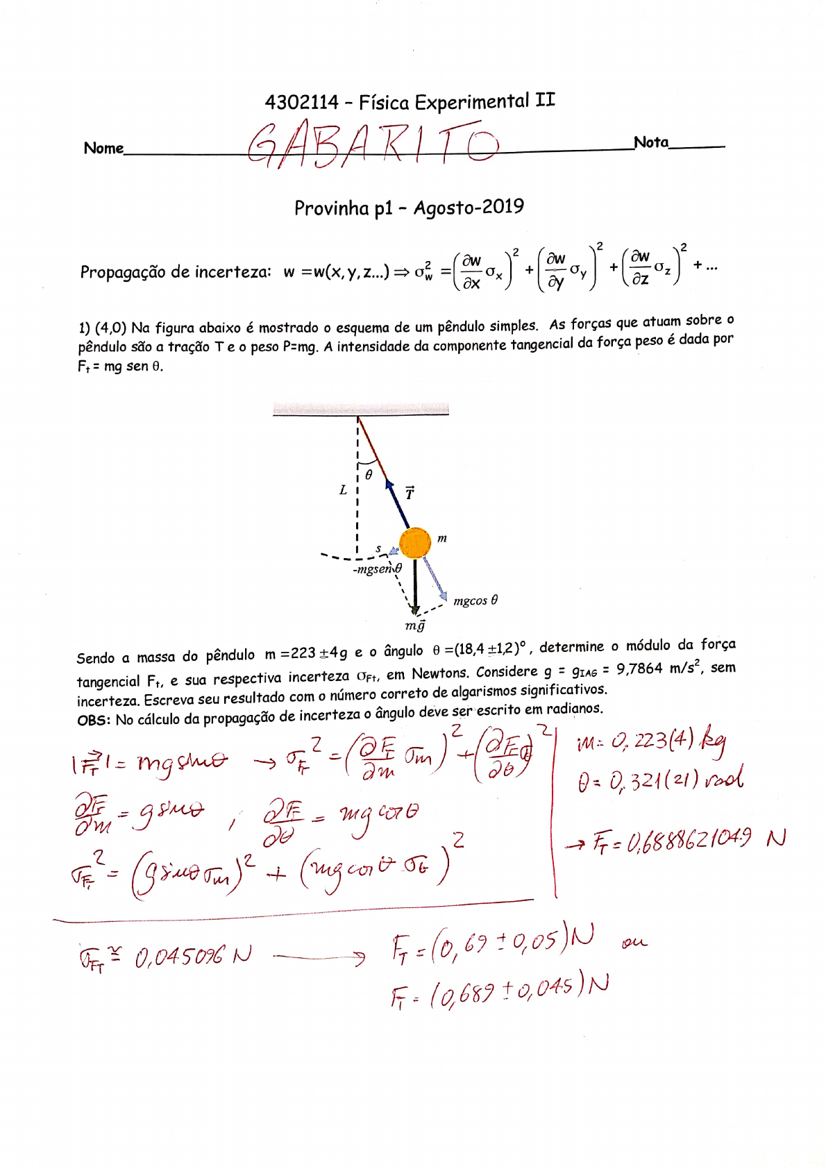 Gabarito provinha 1 Lab 2 - Física Experimental II