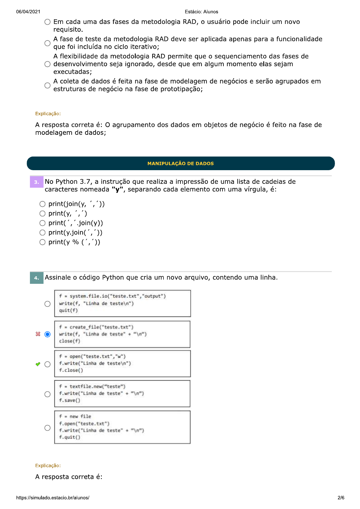 TESTE DE CONHECIMENTO - DESENVOLVIMENTO RÁPIDO DE APLICAÇÕES EM PYTHON ...