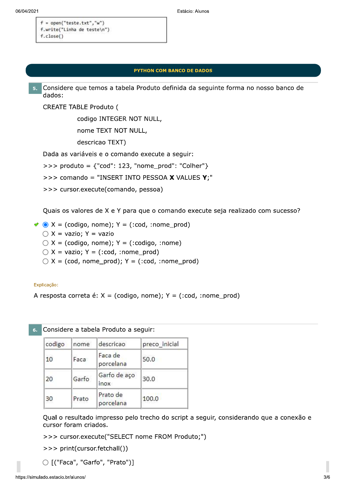 TESTE DE CONHECIMENTO - DESENVOLVIMENTO RÁPIDO DE APLICAÇÕES EM PYTHON ...