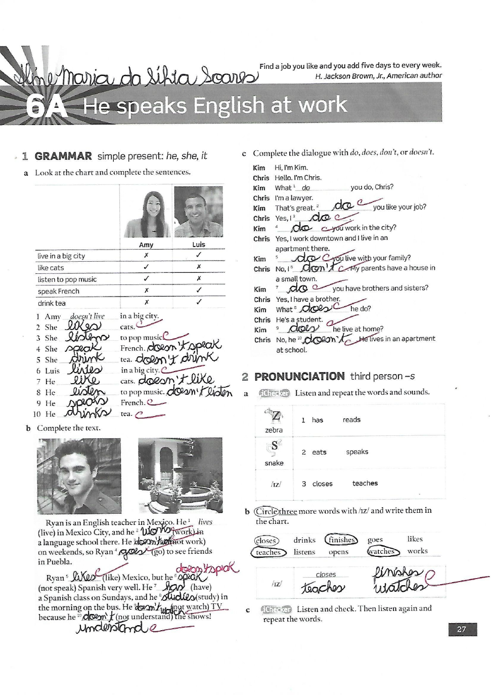 lesson He speaks english at work - Inglês