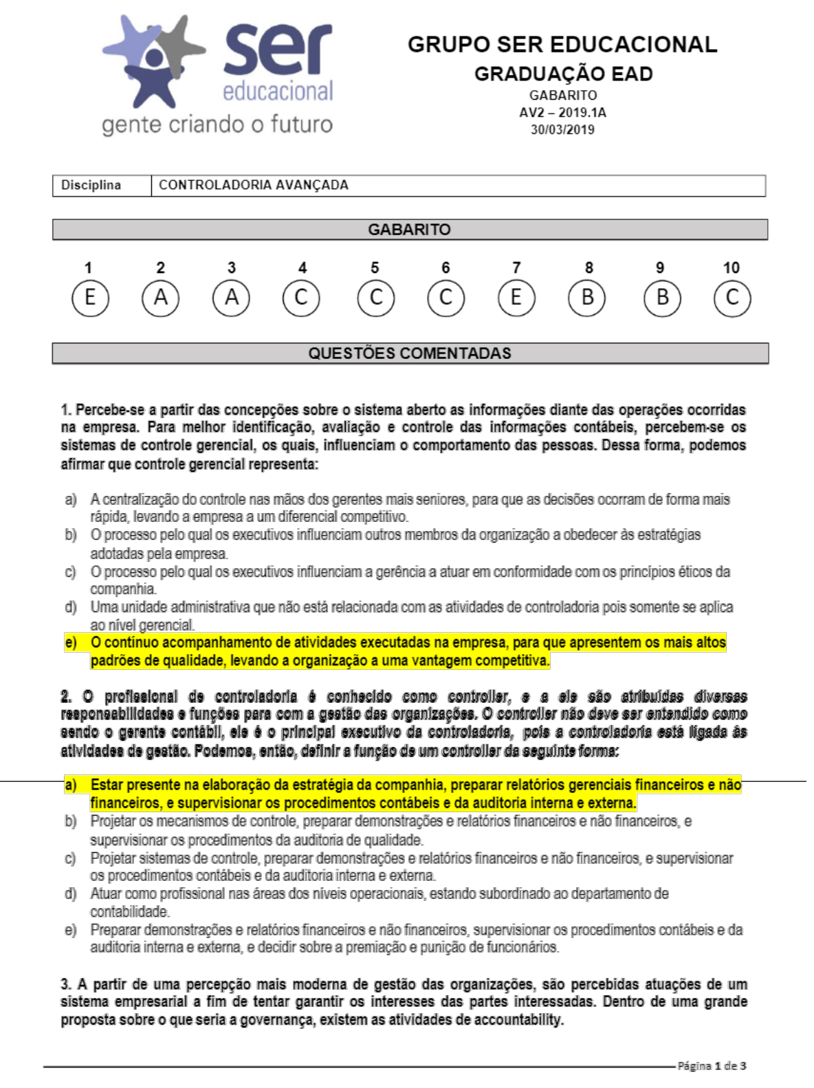 AV2 - CONTROLADORIA AVANÇADA (Presencial) - Controladoria Avançada