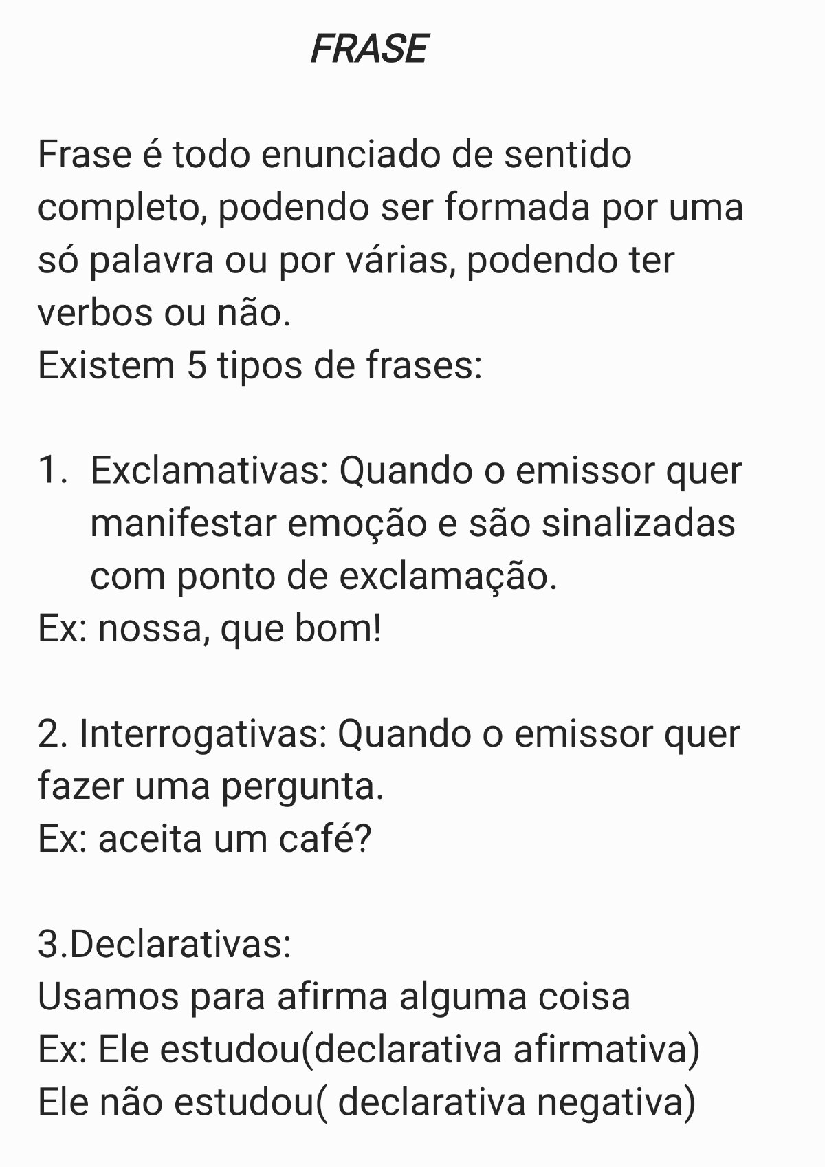 Frases e tipos de frases - Português