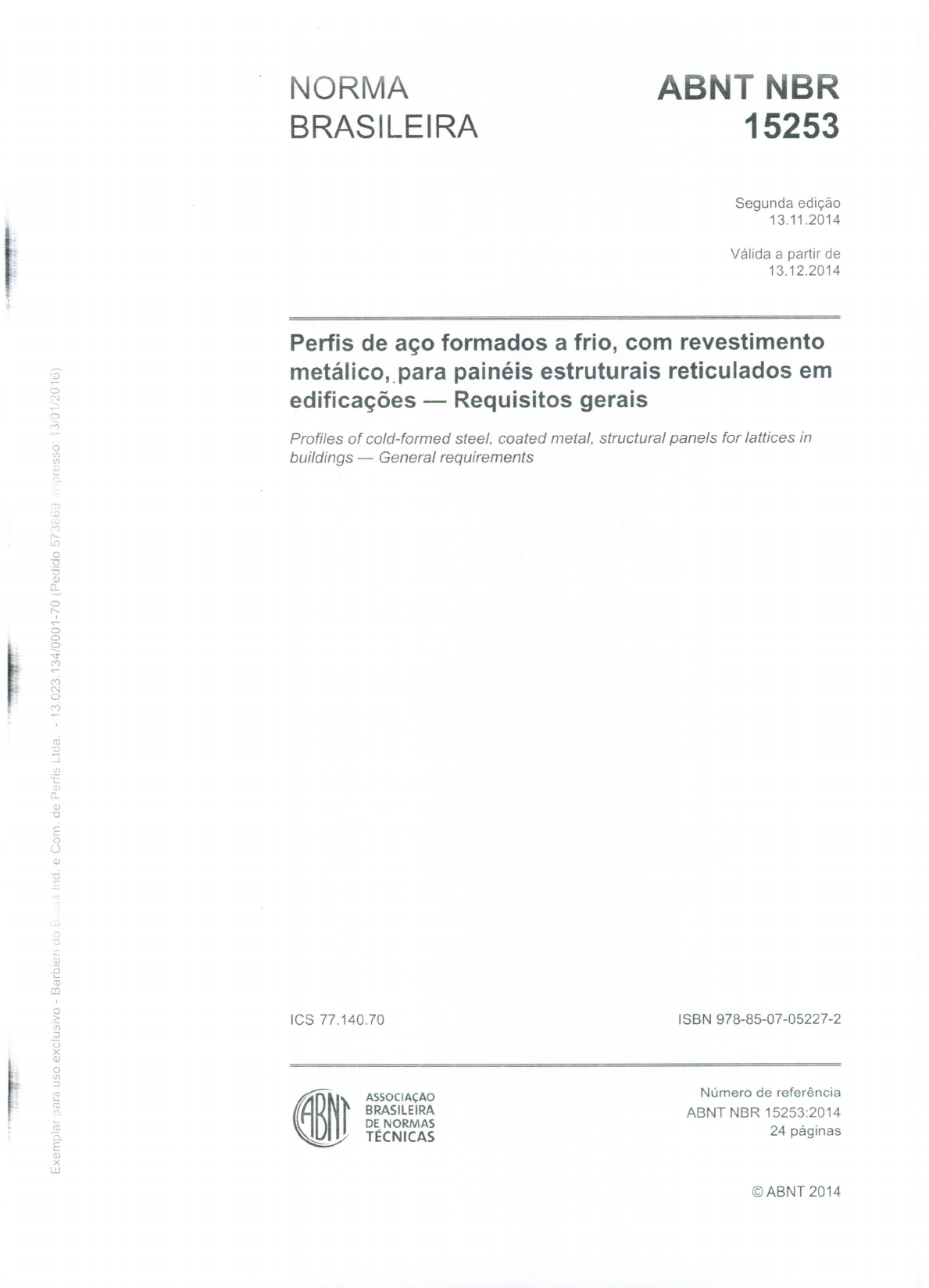 NORMA ABNT NBR 15253 - 2014 - Dimensionamento Estrutural