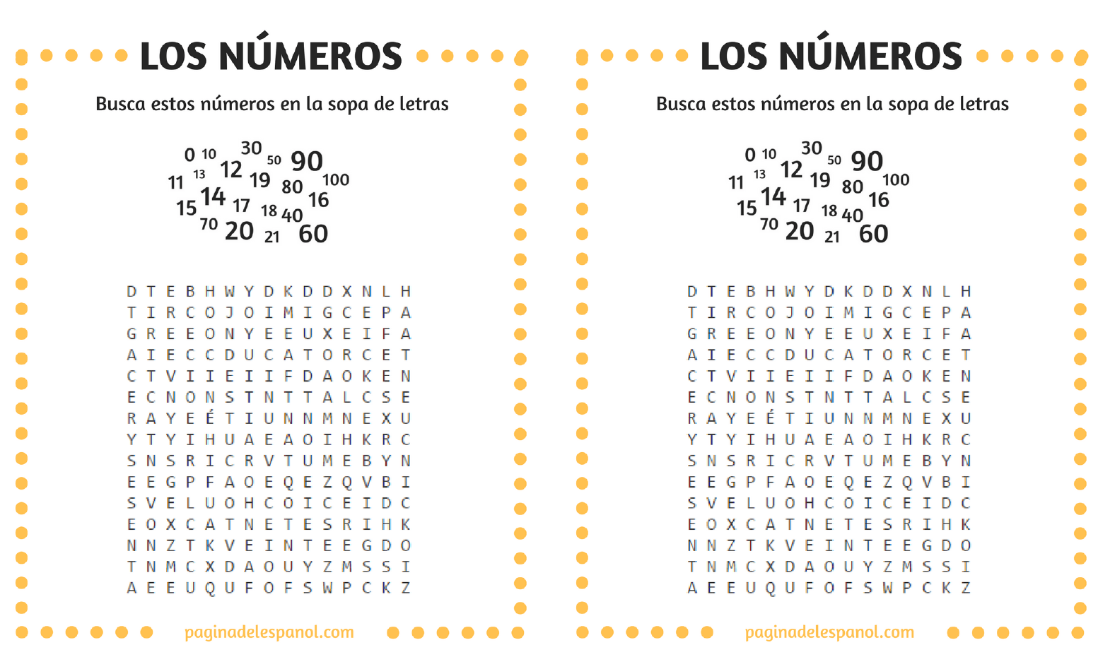 sopa de letras números - Administração