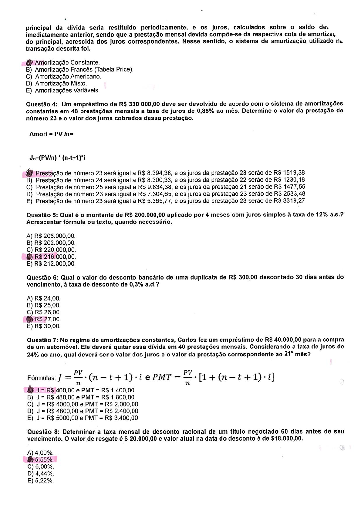 Prova Matematica Financeira Unip 2019 - RETOEDU