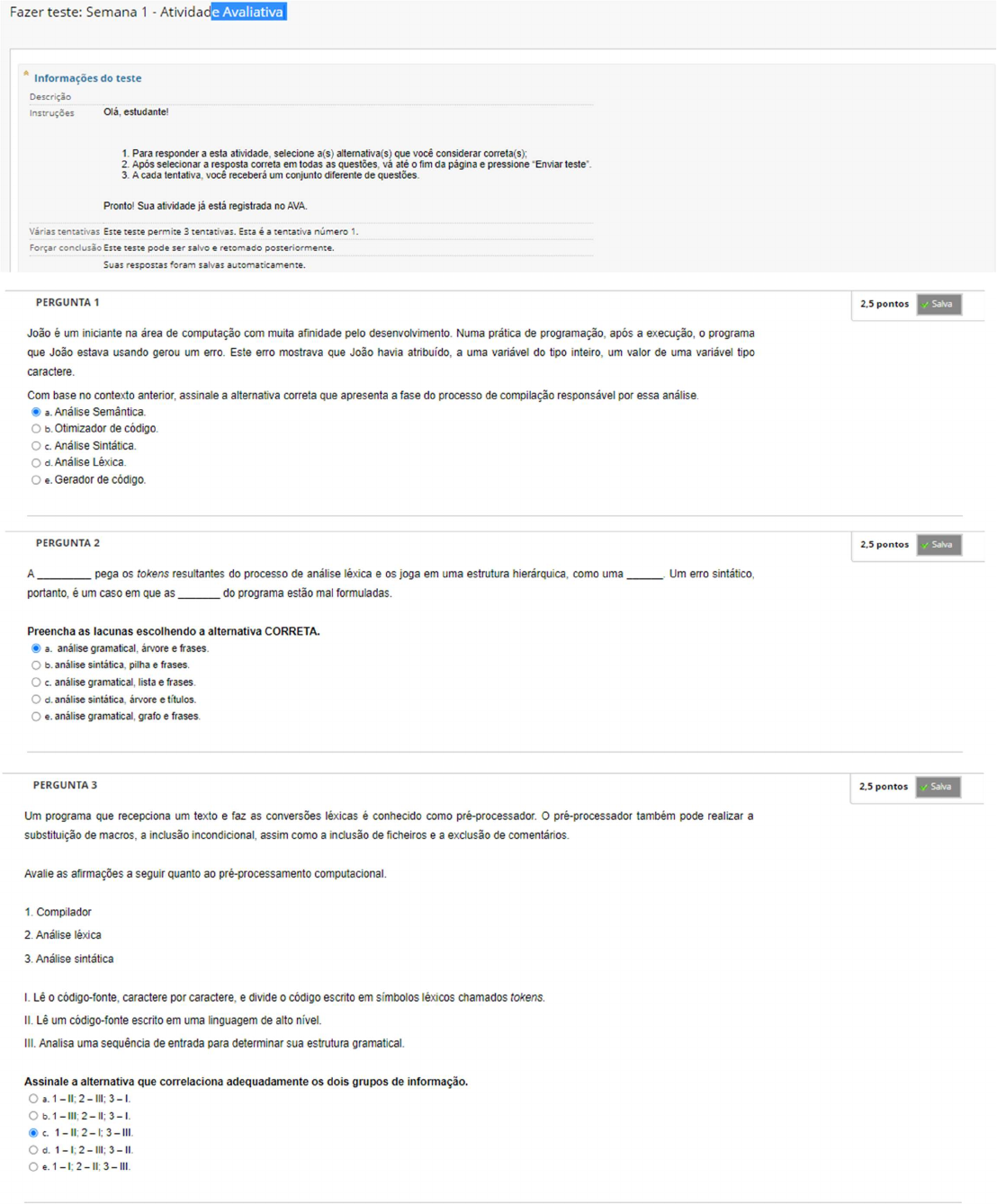 Atividade para Avaliação Semana 01 Liguagens e Compiladores - Univesp ...