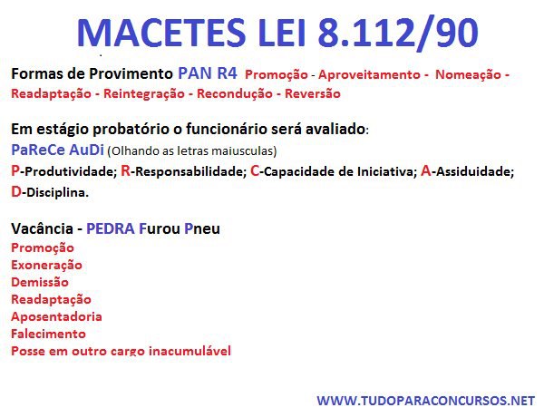 Formas de provimento; Estágio probatório; Vacância - Mapas Mentais para ...