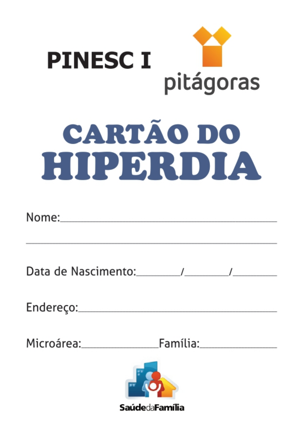 Cartão do Hiperdia - Projeto de Intervenção do Pinesc I - Pinesc I