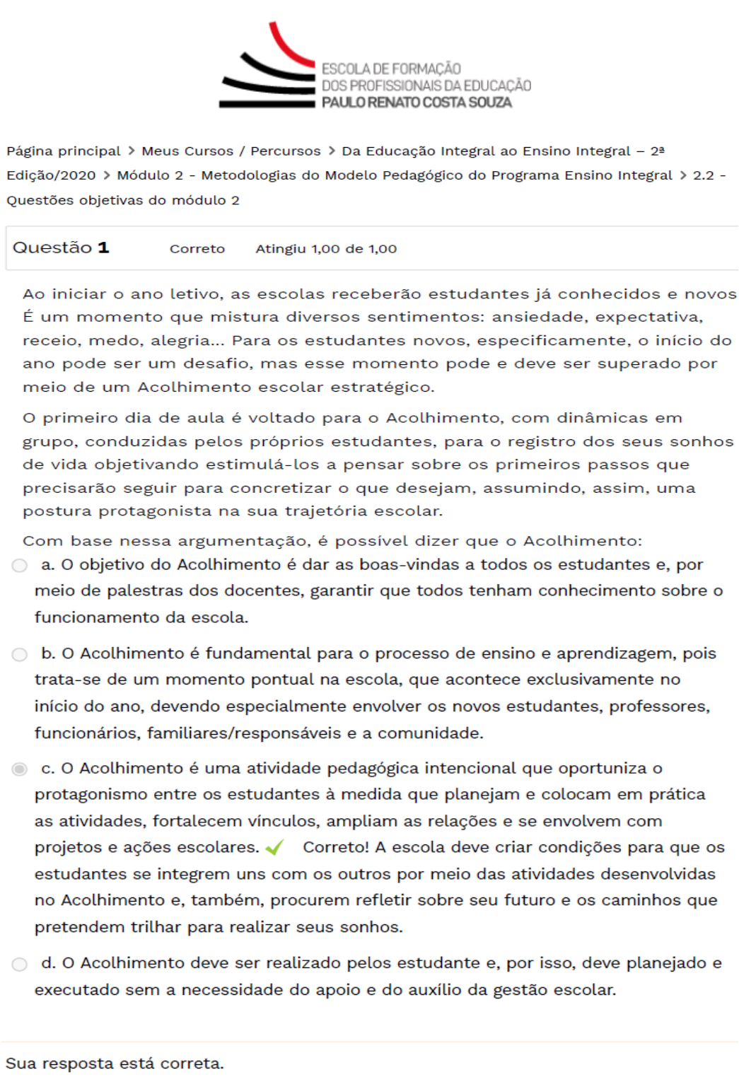 2 2 - EFAPE - MÓDULO 2 PROGRAMA ENSINO INTEGRAL (PEI) QUESTÕES OBJETIVAS - Pedagogia