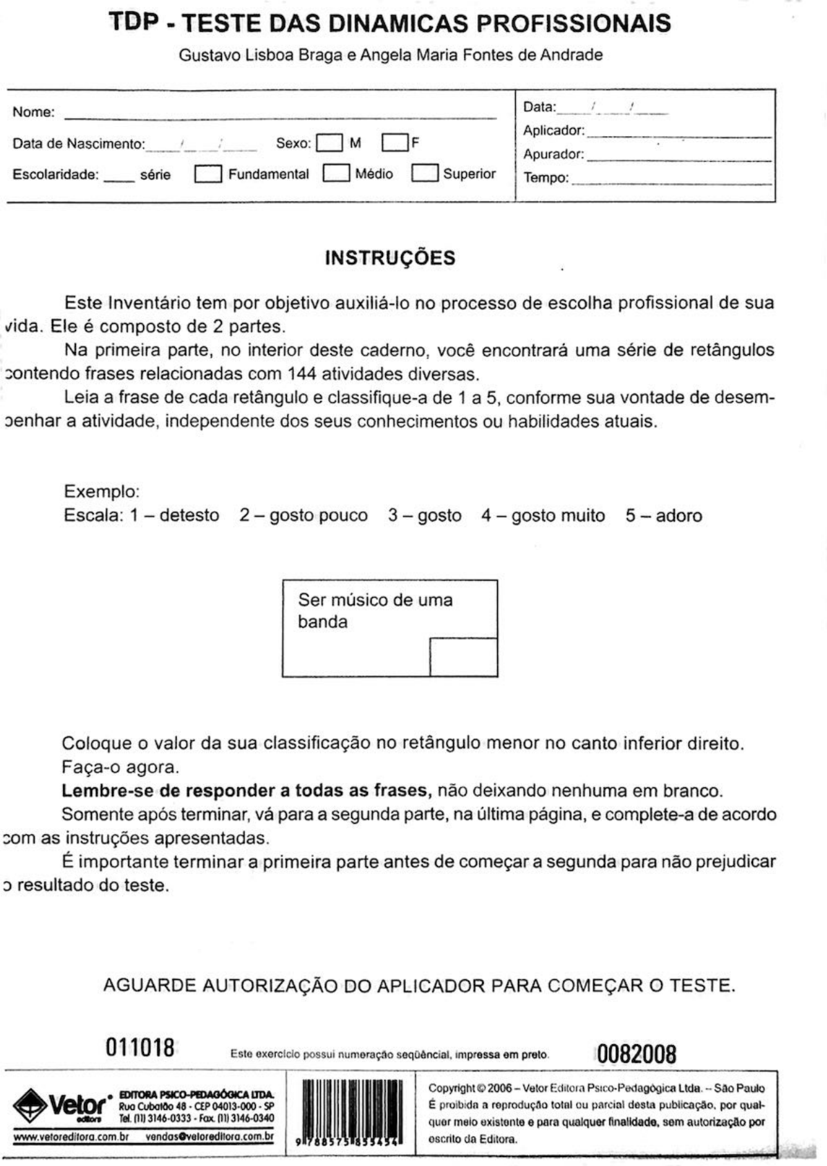 TDP - TESTE DAS DINÂMICAS PROFISSIONAIS - Psicologia