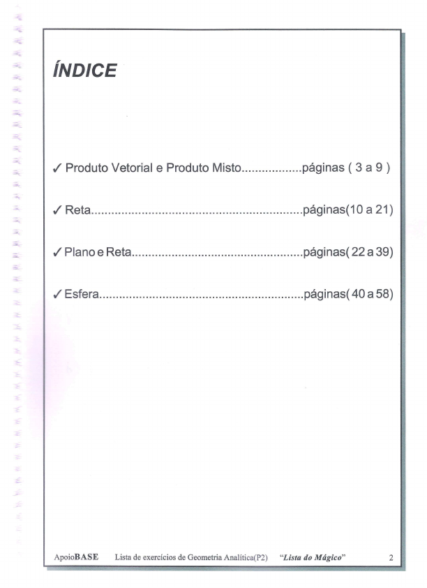 Lista de exerc. Resolvidos GA (P2-ApoioBase) - Geometria Analítica
