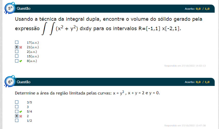 Simulado 2 CÁLCULO DE INTEGRAIS MÚLTIPLAS - Cálculo IV