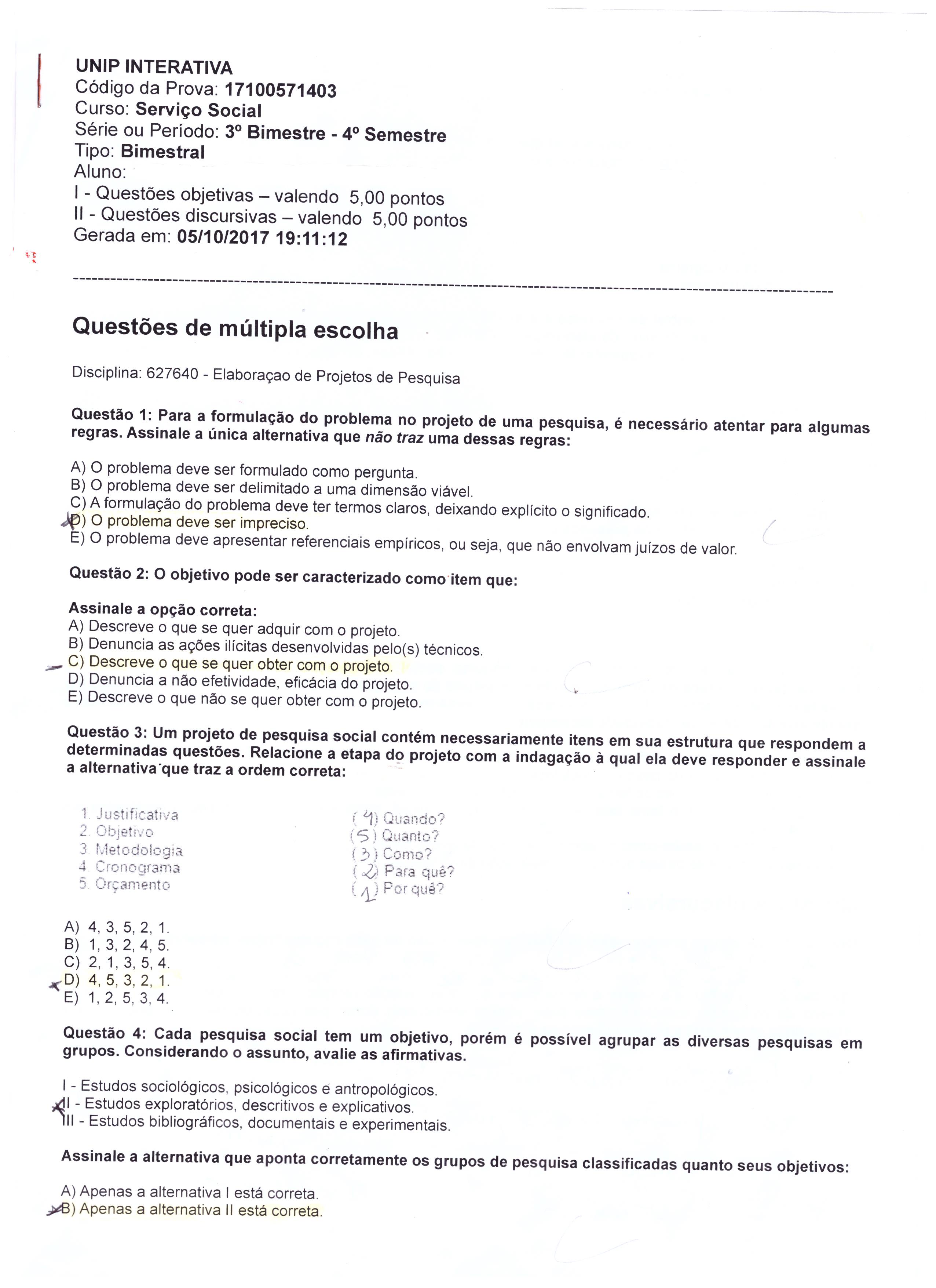 provas unip - Elaboracao de Projetos de Pesquisa