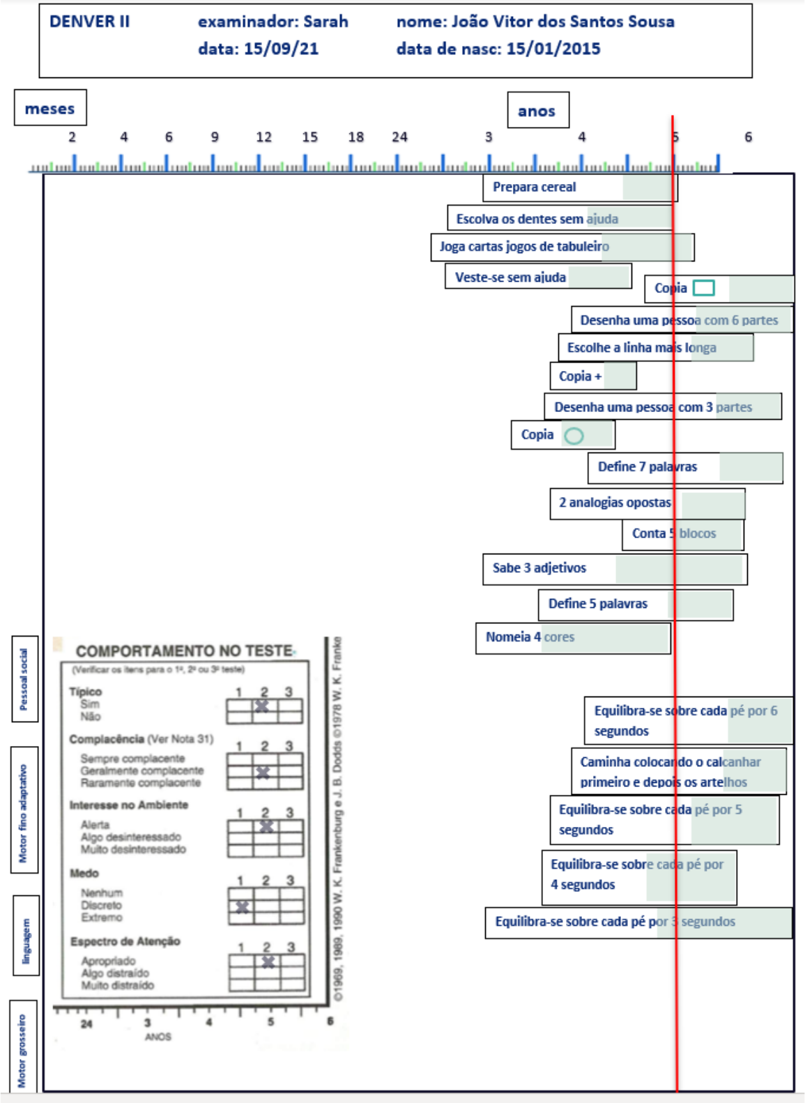 TESTE DENVER II CRIANÇA DE 5 ANOS - Enfermagem