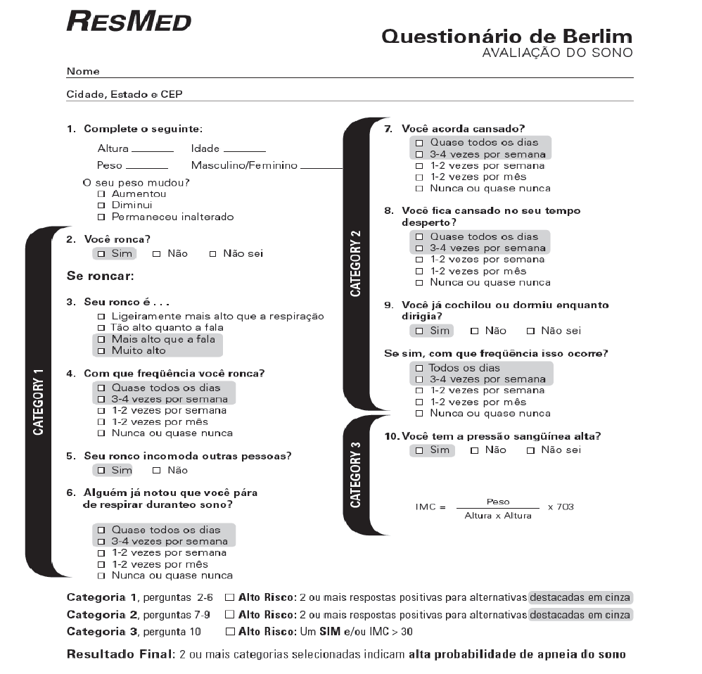 Questionário de Berlim - Avaliação Fisioterapêutica