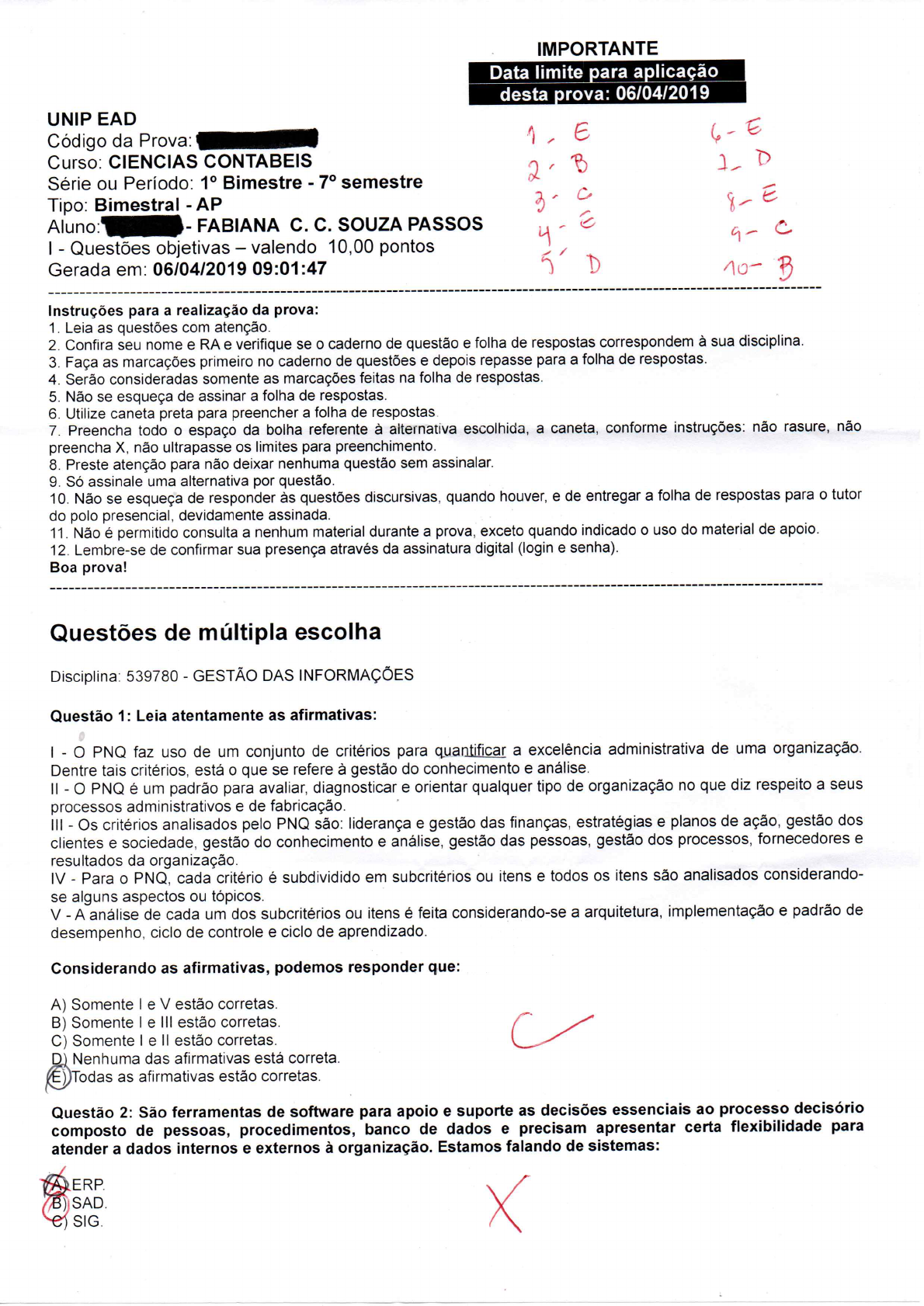 Prova de Gestão da Informação - Gestão das Informações
