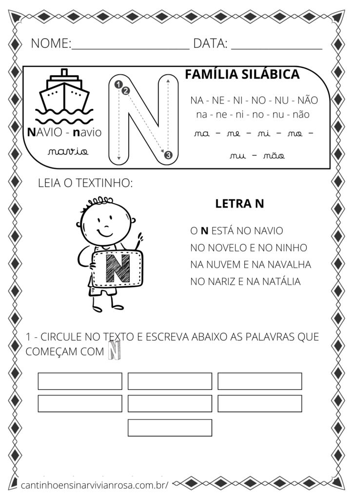 Letra N - Atividades de Alfabetização - vitrinedossonhos.com.br