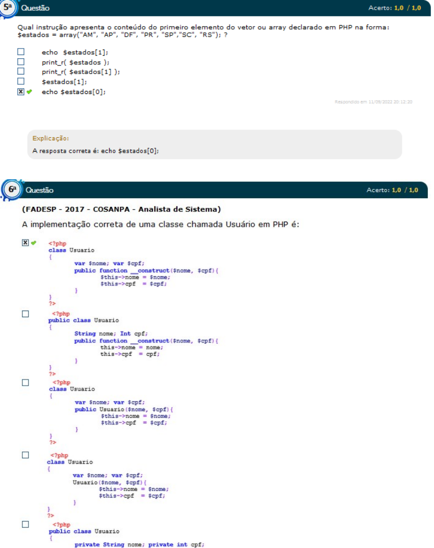 Simulado 1 - Desenvolvimento Web, Php, Html,css