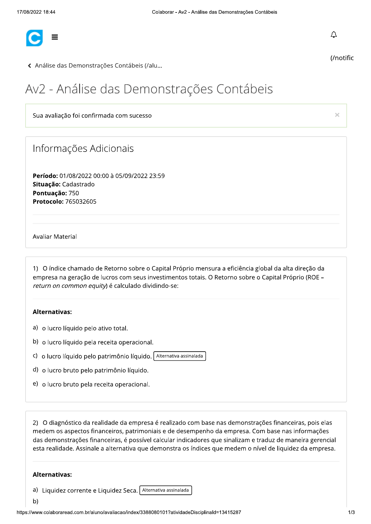 Av2 Analise Das Demonstrações Contabeis Análise Das Demonstrações