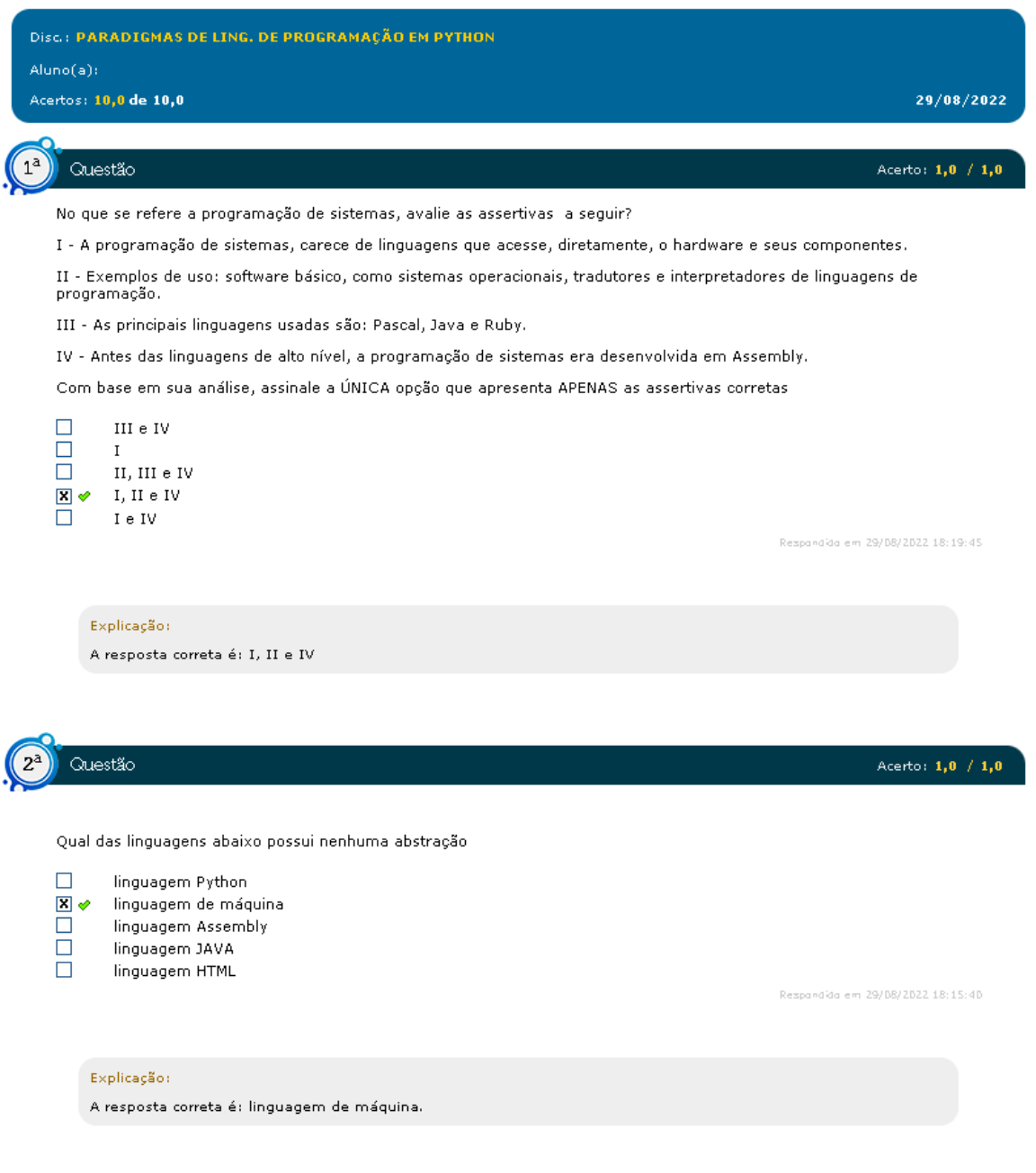 Simulado Estácio Paradigmas De Ling De ProgramaÇÃo Em Python Programação Python