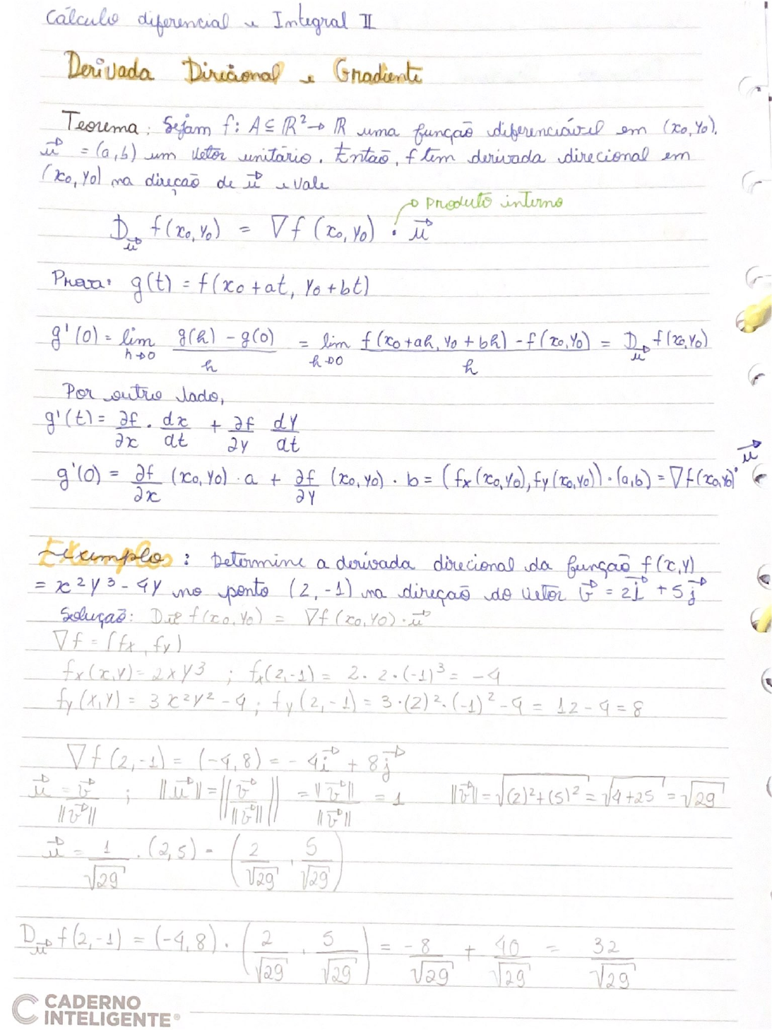 Derivadas direcionais e exercicios resolvidos - Cálculo II