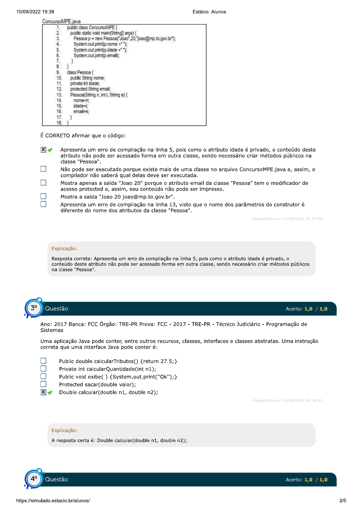 Simulado 1 ProgramaÇÃo Orientada A Objetos Em Java Programação